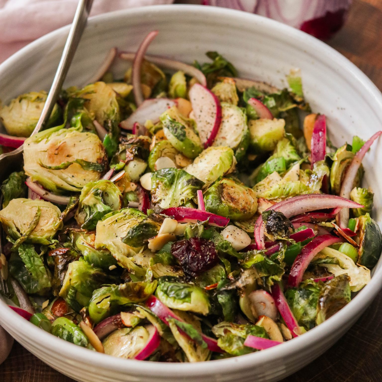 Roasted Brussels Sprouts Salad with Maple Balsamic Dressing
