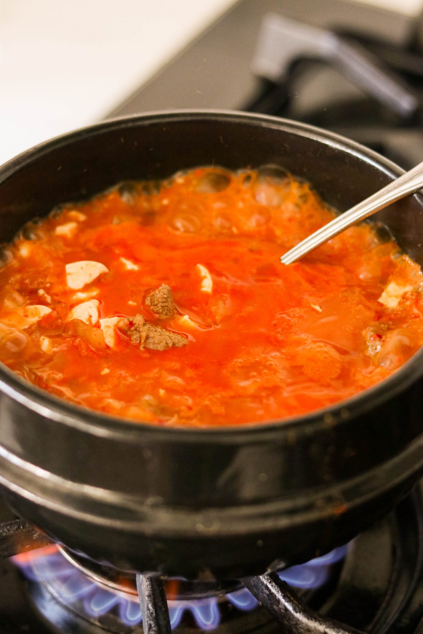 Korean Soondubu Jjigae with Kimchi (Beef, Pork, or Vegan)