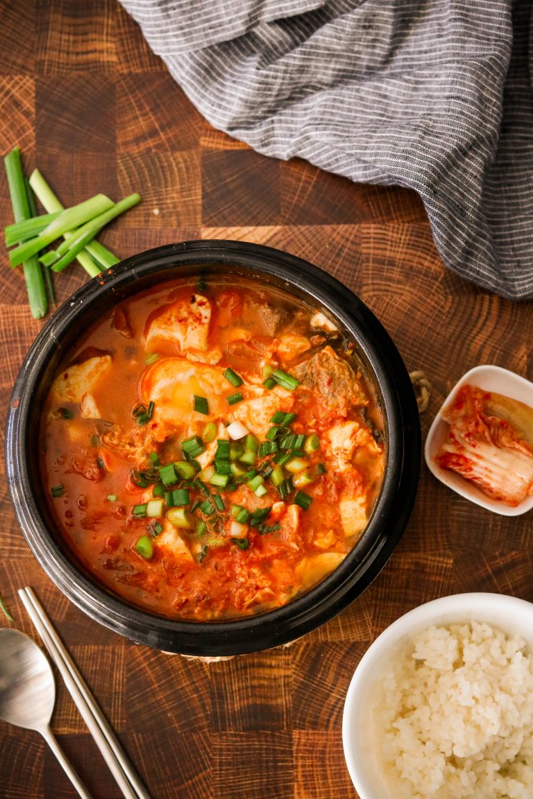Korean Soondubu Jjigae with Kimchi (Beef, Pork, or Vegan)