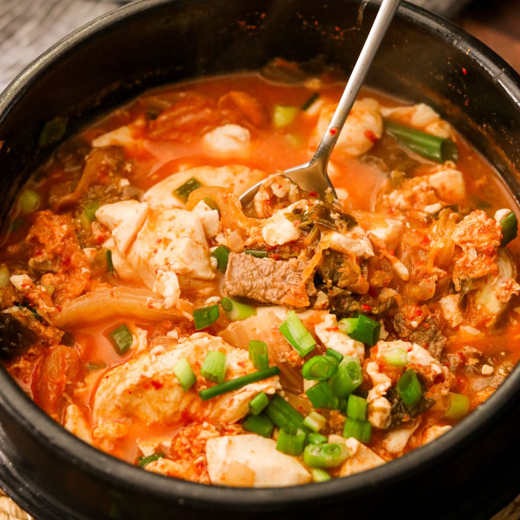Korean Soondubu Jjigae with Kimchi (Beef, Pork, or Vegan)