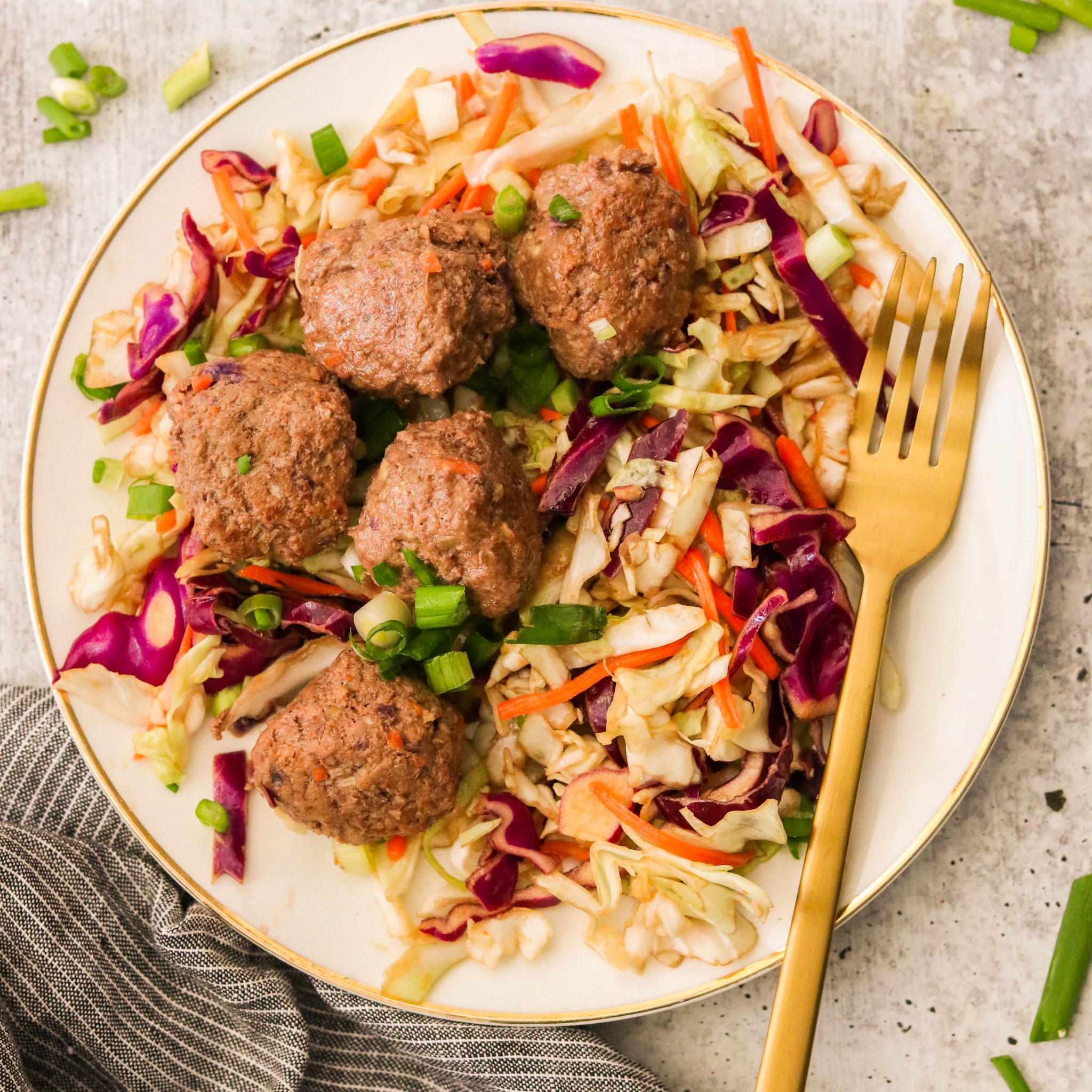 Egg Roll Meatballs with Slaw (Paleo, Whole30) - What Great Grandma Ate