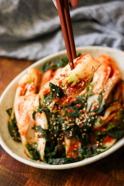 Quick & Easy Baby Bok Choy Kimchi Recipe (Geotjeori)