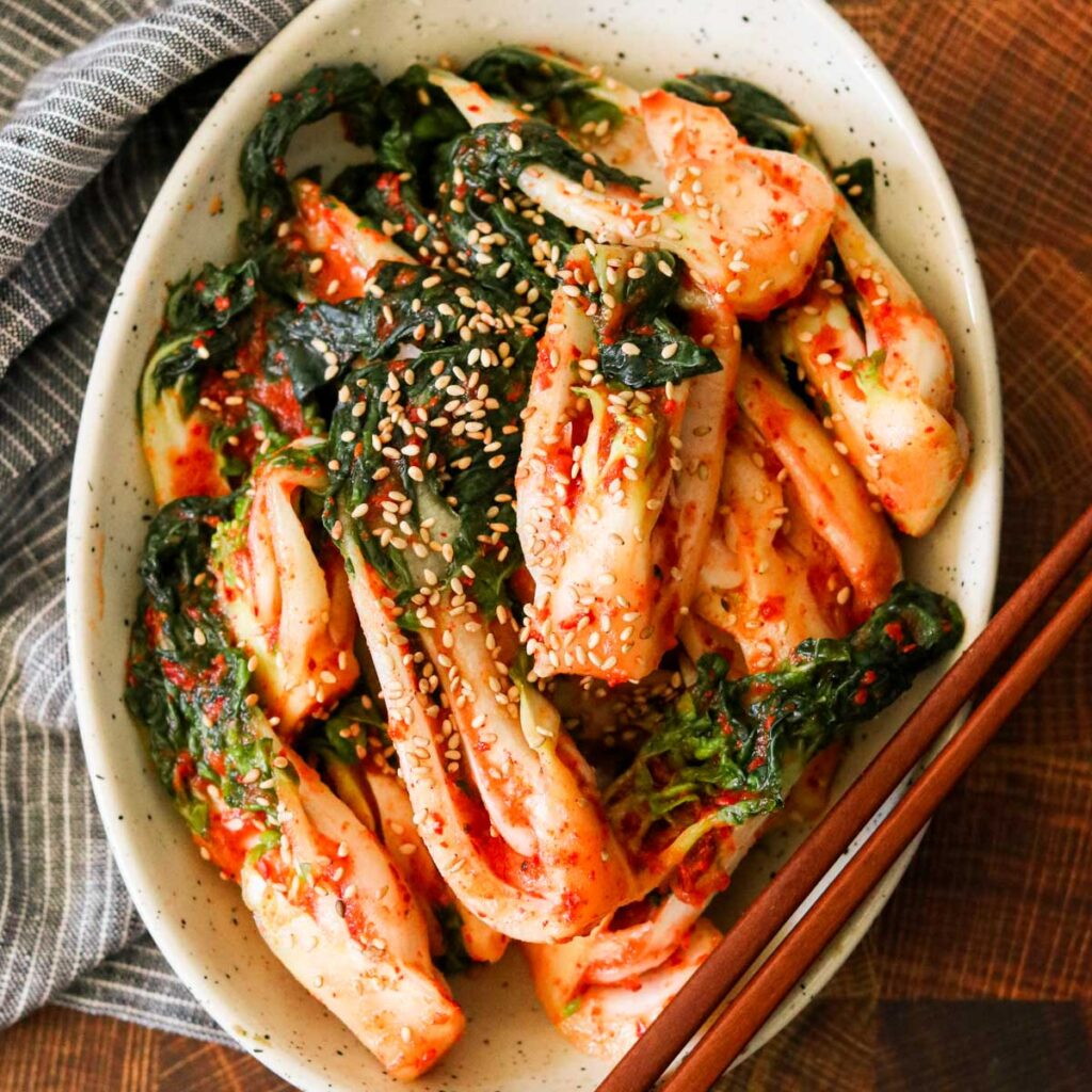 Quick & Easy Baby Bok Choy Kimchi Recipe (Geotjeori)