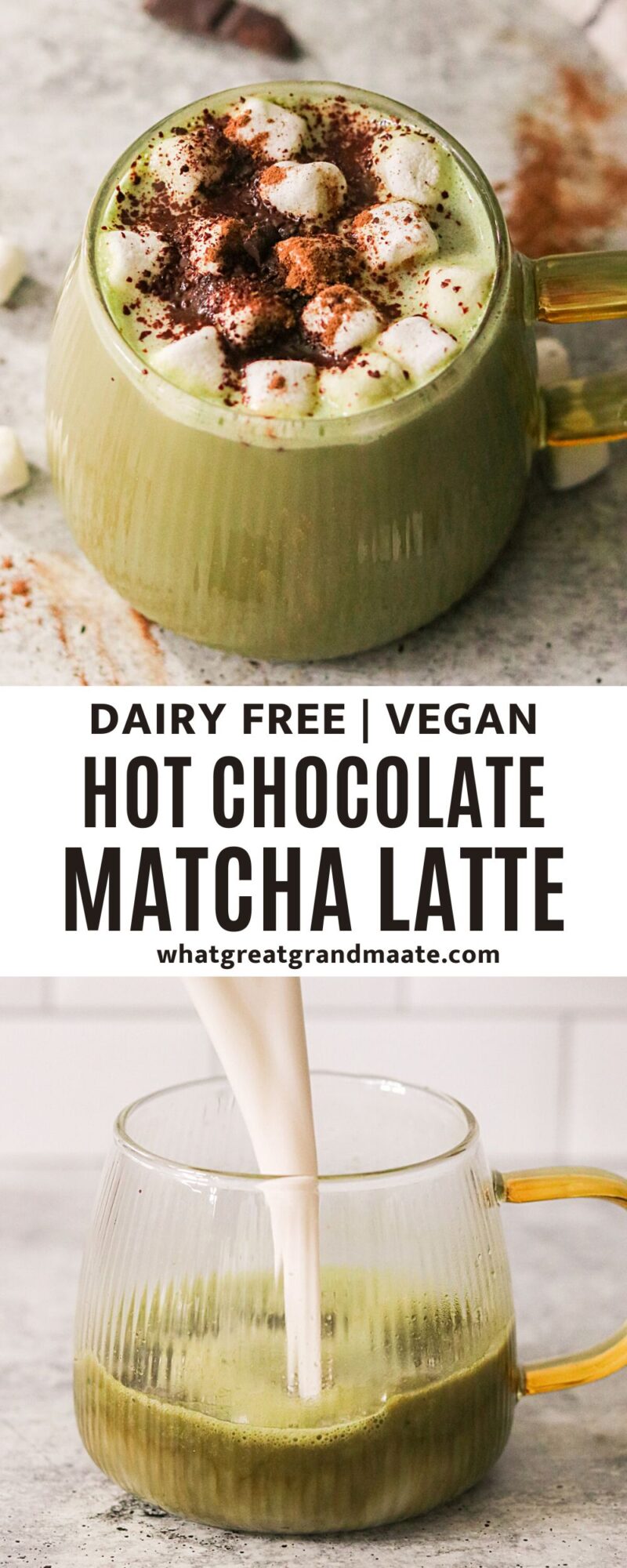 Hot Chocolate Matcha Latte with Almond Milk | What Great Grandma Ate