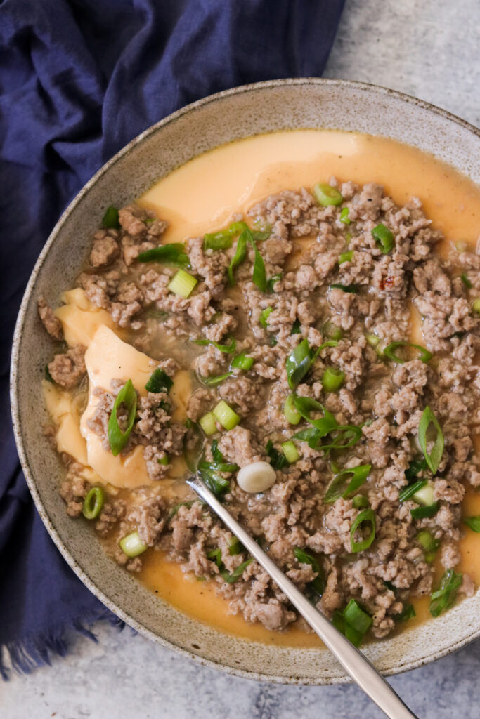 Chinese Steamed Egg Recipe with Pork Topping