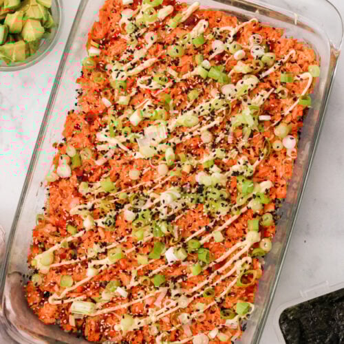 Easy Salmon Sushi Bake with Creamy Spicy Mayo | What Great Grandma Ate