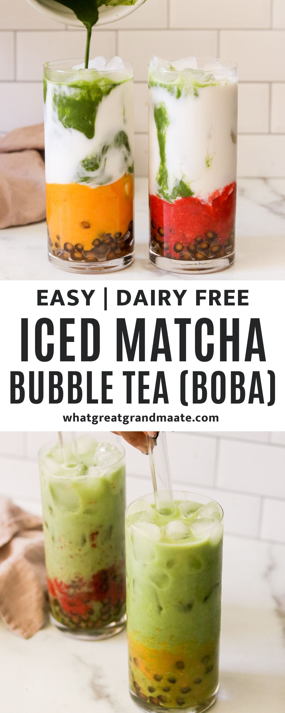 Easy Iced Matcha Bubble Tea Recipe (Boba Tea) | What Great Grandma Ate